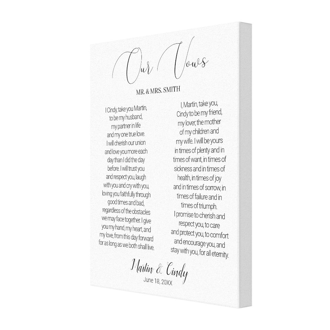 Calligraphy Script Wedding Vows Canvas Print | Zazzle