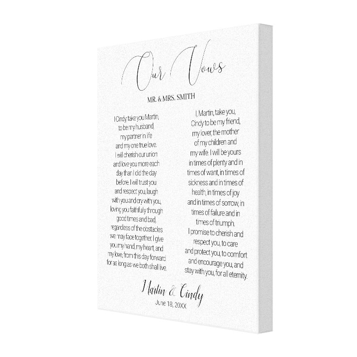 Calligraphy Script Wedding Vows Canvas Print | Zazzle