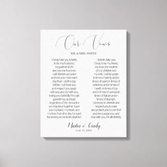 Calligraphy Script Wedding Vows Canvas Print | Zazzle
