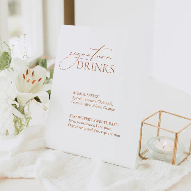 Calligraphy Signature Drinks Wedding Bar Menu Pedestal Sign | Zazzle