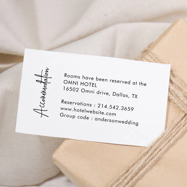 Calligraphy Simple Wedding Accommodations Enclosure Card | Zazzle