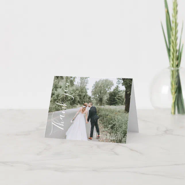 Calligraphy Single Photo Wedding Thank You | Zazzle