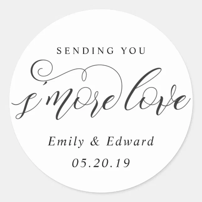 Calligraphy S'more Love Personalized Wedding Favor Classic Round ...