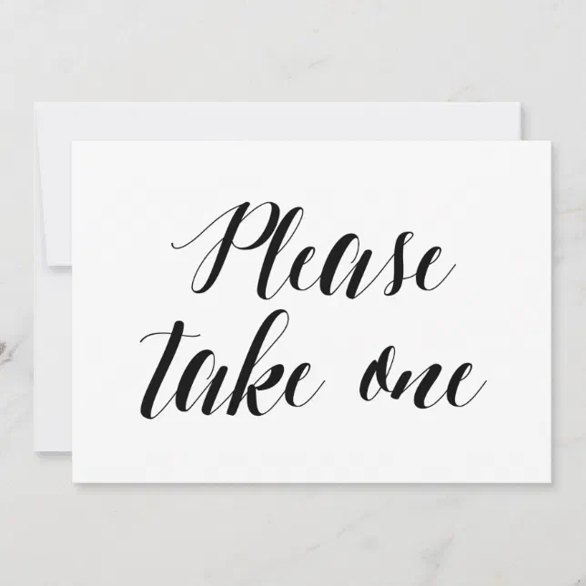 Calligraphy Style "Please take one" Wedding Sign Invitation | Zazzle