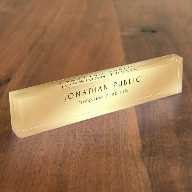 Calligraphy Text Elegant Gold Look Template Modern Desk Name Plate | Zazzle
