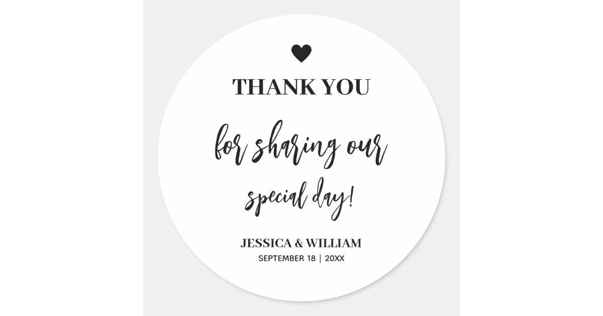 calligraphy thank you for sharing our special day classic round sticker ...