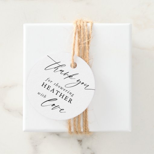 Calligraphy Thank You For Showering With Love Favor Tags | Zazzle