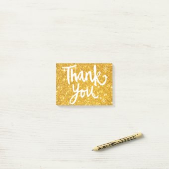 calligraphy thank you script on gold glitter look post-it notes | Zazzle