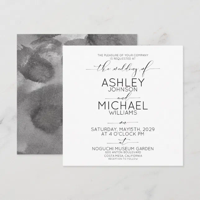 CALLIGRAPHY TYPOGRAPHY Black White Square Wedding Invitation | Zazzle