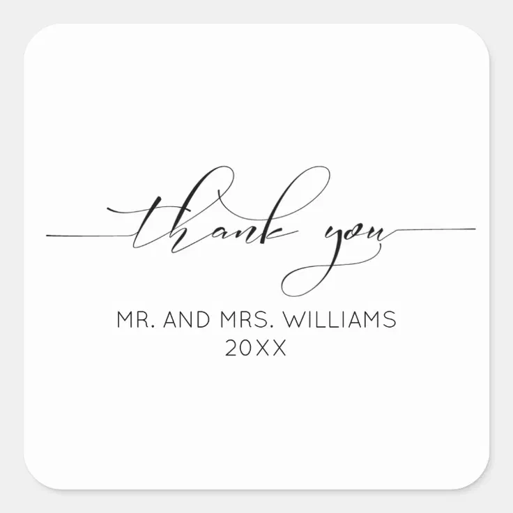CALLIGRAPHY TYPOGRAPHY Thank You New Mr & Mrs Square Sticker | Zazzle