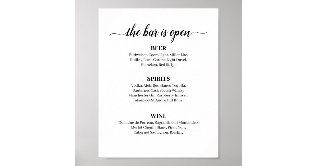 Calligraphy Wedding Bar Menu Sign | Zazzle