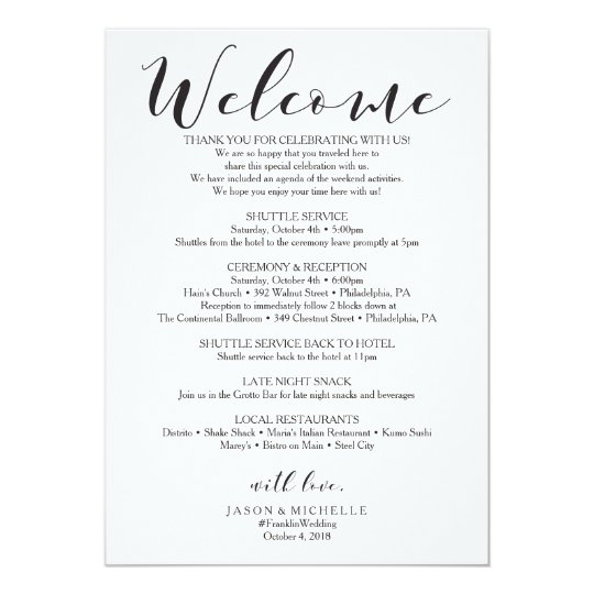 Calligraphy Wedding Itinerary - Wedding Welcome Invitation | Zazzle.com