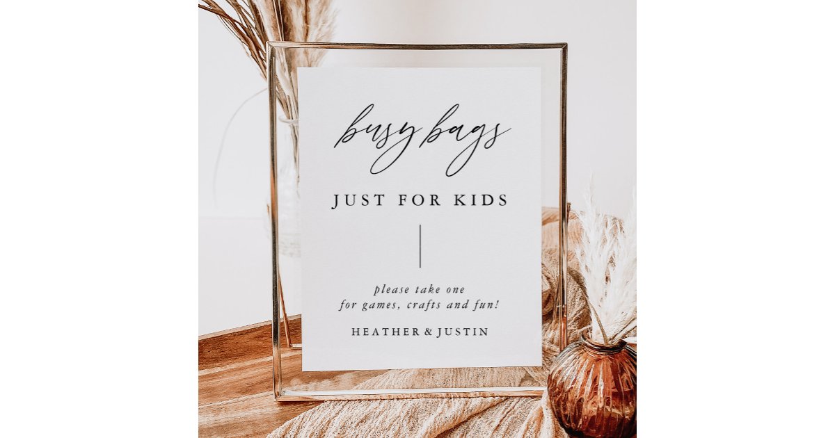 Calligraphy Wedding Kids Busy Bag Sign | Zazzle