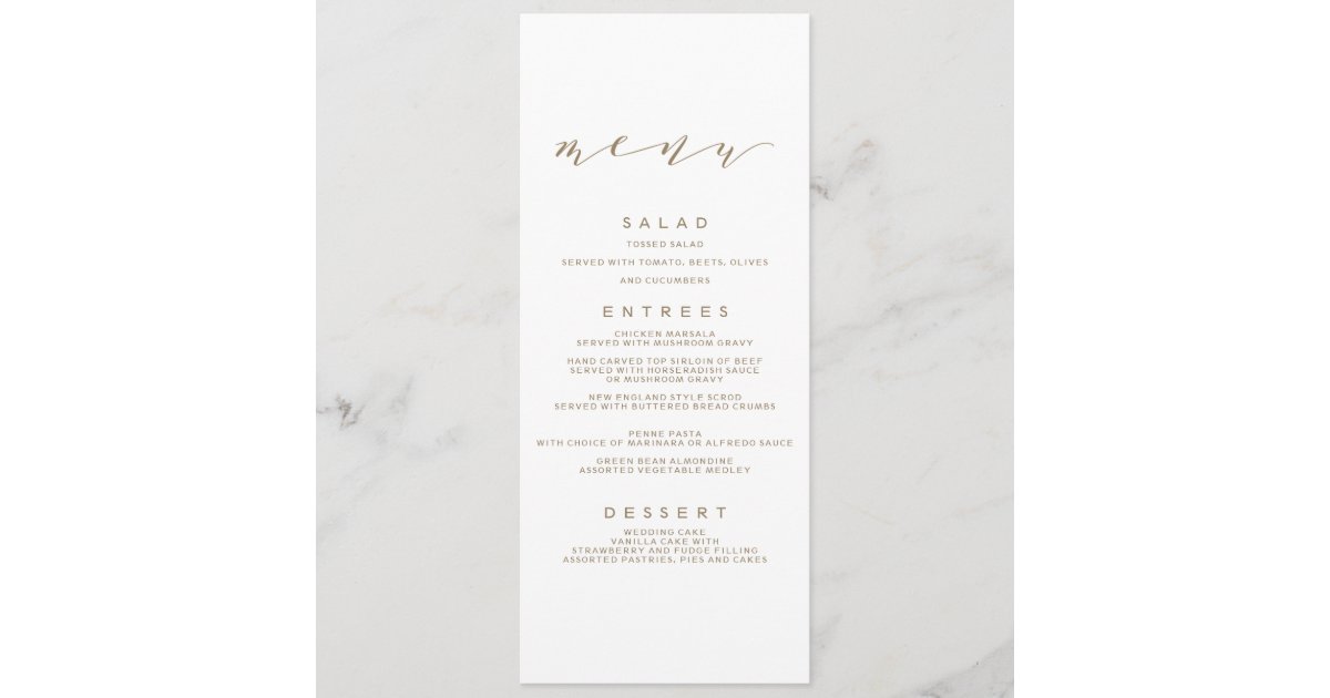 Calligraphy Wedding Menu | Gold | Zazzle
