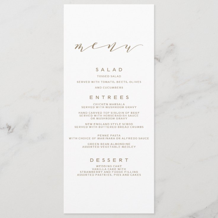 Calligraphy Wedding Menu | Gold | Zazzle