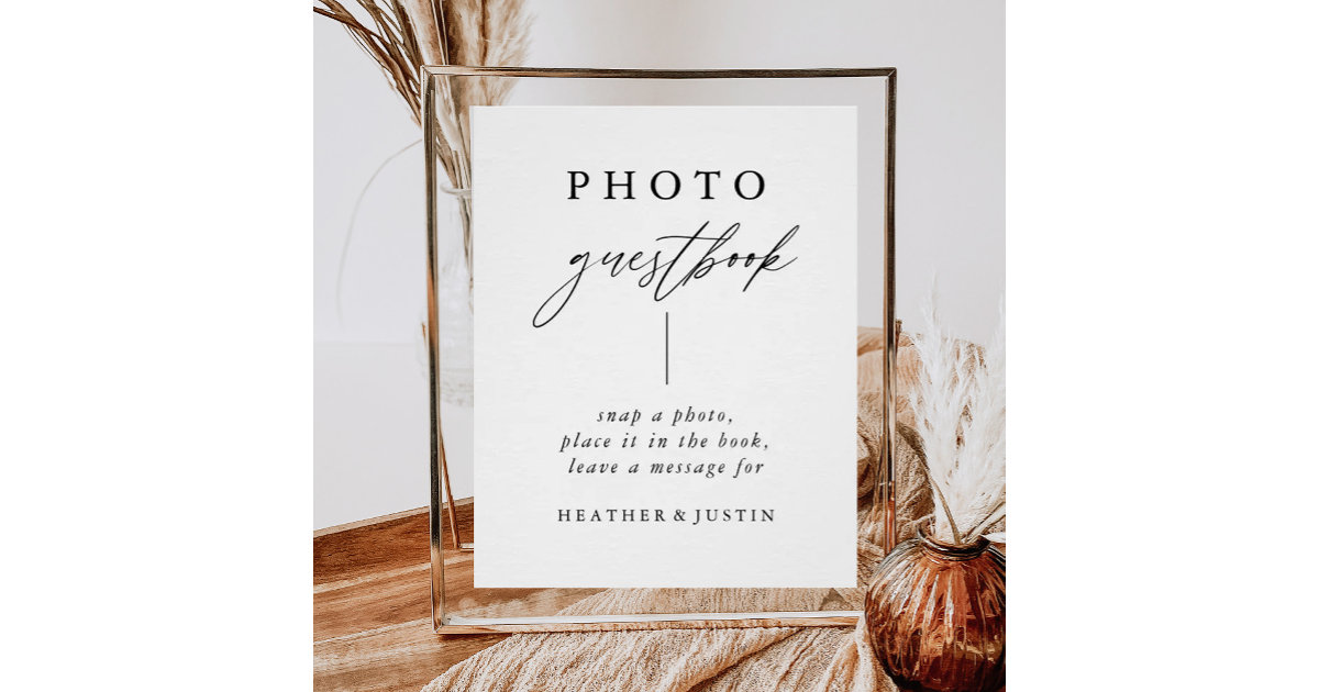 Calligraphy Wedding Photo Guestbook Sign Poster | Zazzle