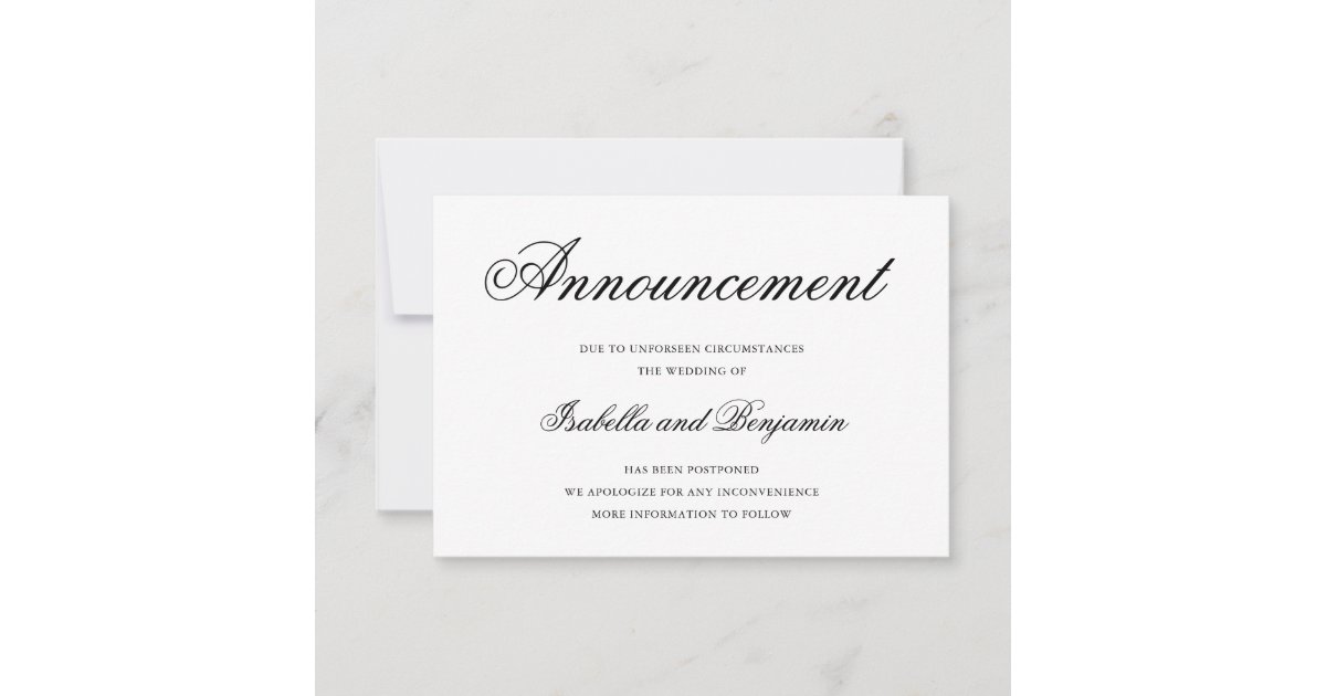 Calligraphy Wedding Postponement Announcement | Zazzle