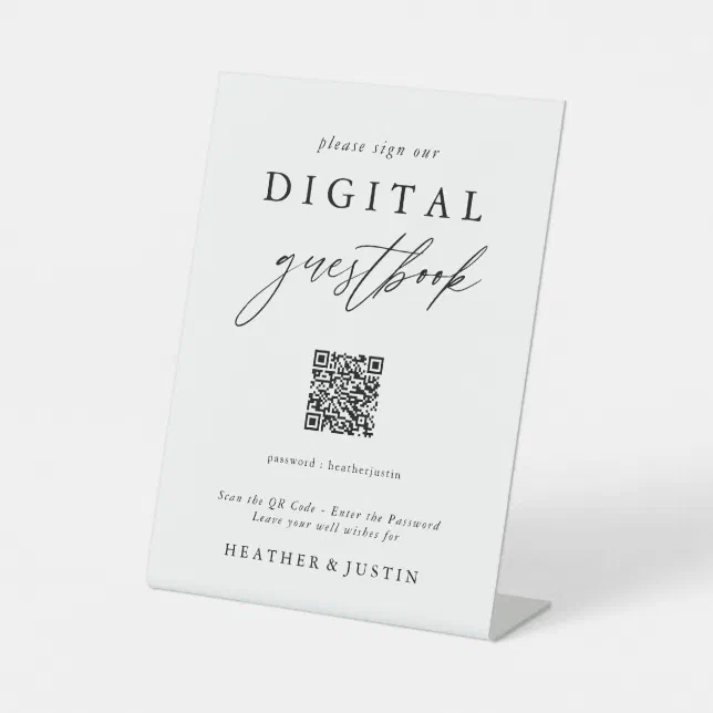 Calligraphy Wedding QR Code Digital Guest Book Pedestal Sign | Zazzle