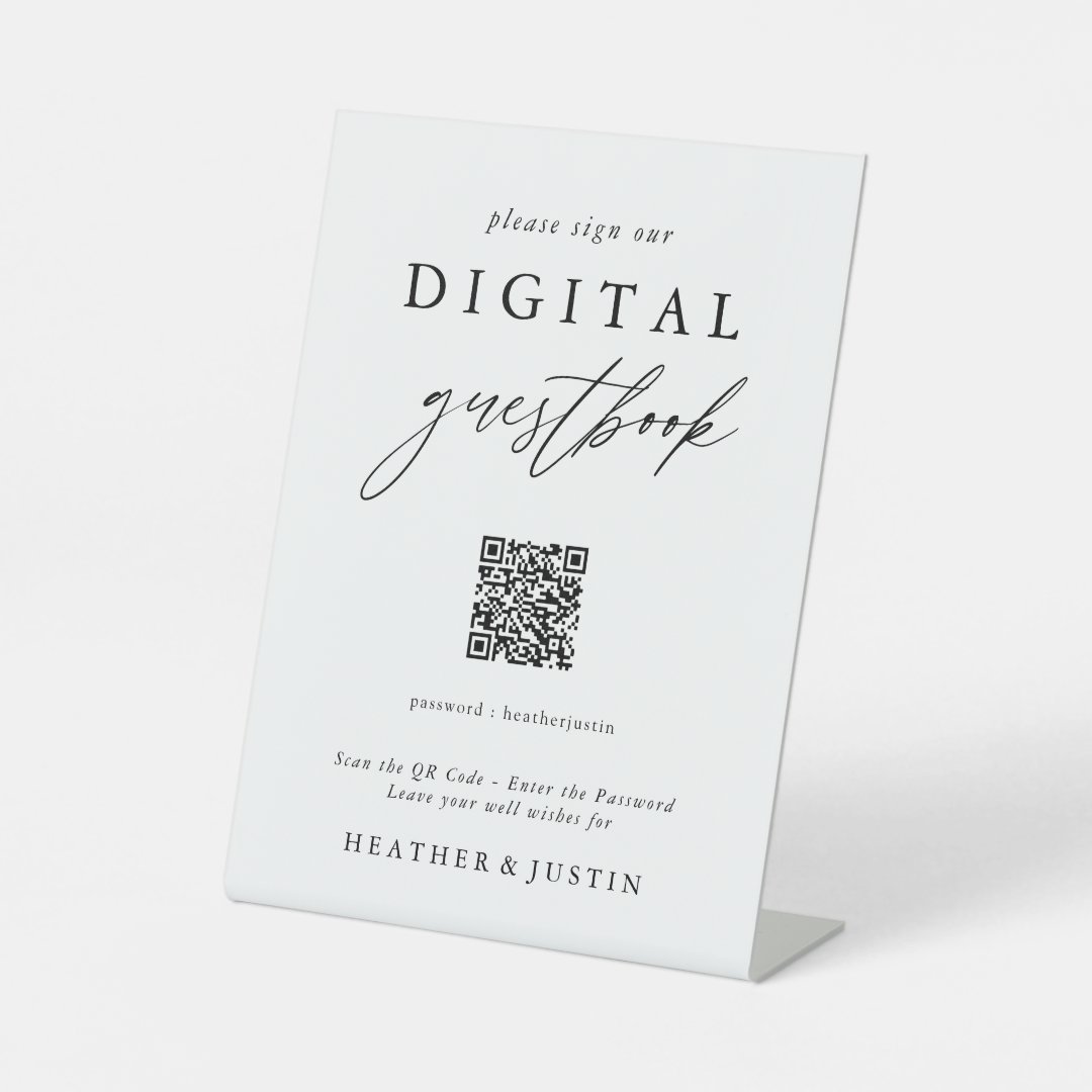 Calligraphy Wedding QR Code Digital Guest Book Pedestal Sign | Zazzle