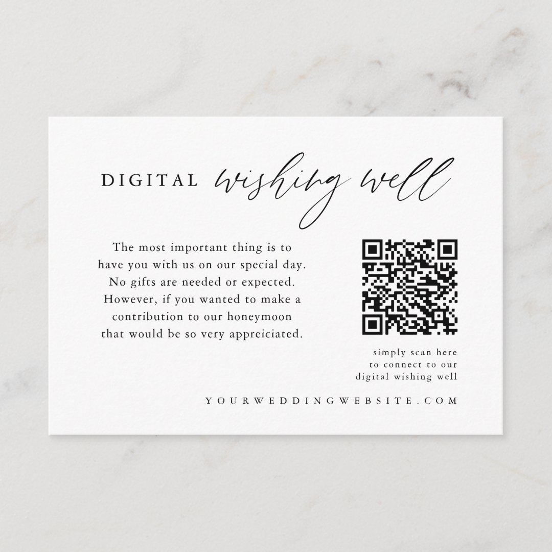 Calligraphy Wedding QR Code Digital Wishing Well Enclosure Card | Zazzle