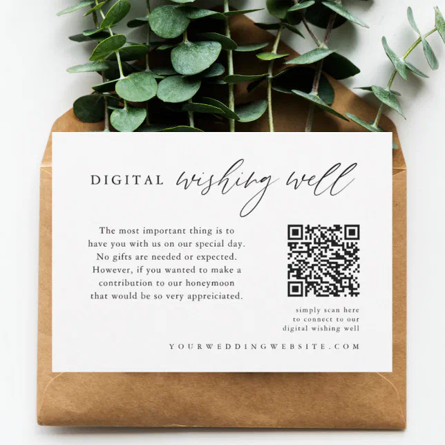 Calligraphy Wedding QR Code Digital Wishing Well Enclosure Card | Zazzle
