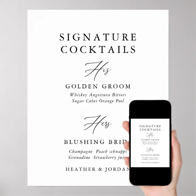 Calligraphy Wedding Signature Cocktail Bar Sign | Zazzle