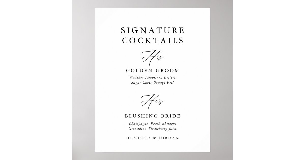 Calligraphy Wedding Signature Cocktail Bar Sign | Zazzle