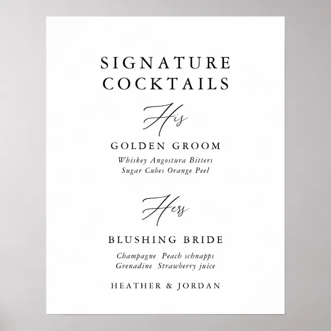 Calligraphy Wedding Signature Cocktail Bar Sign | Zazzle