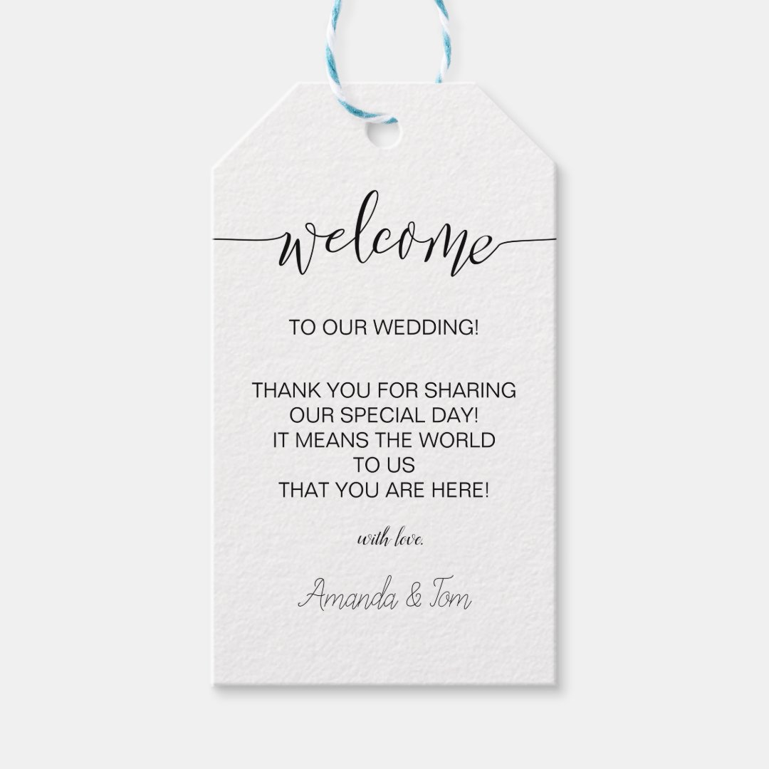 Calligraphy Wedding Welcome Gift Tags | Zazzle