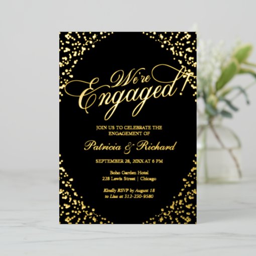 Calligraphy We're Engaged Engagement Party Foil Invitation | Zazzle