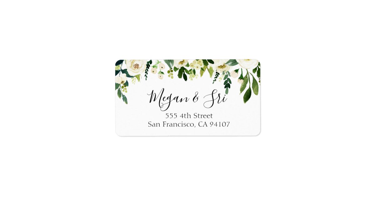 Calligraphy White Floral Greenery Wedding Label | Zazzle