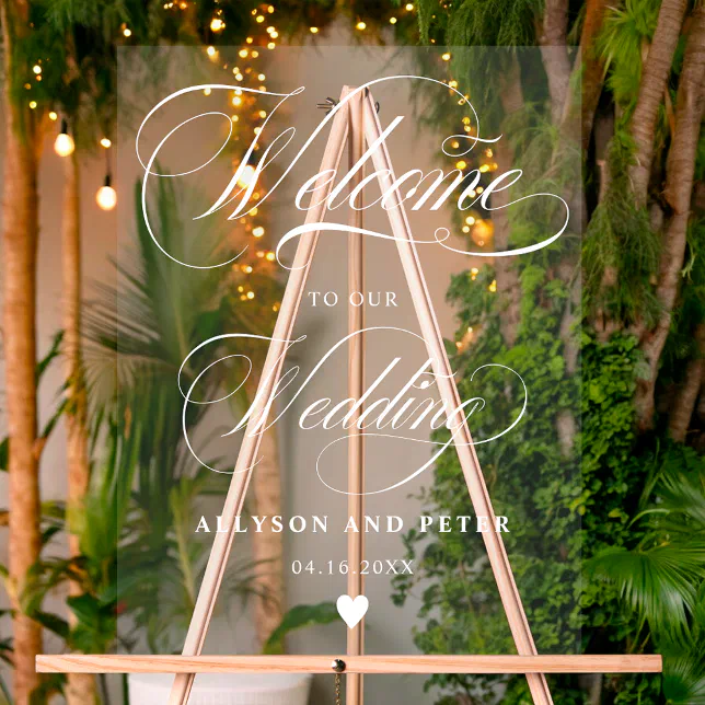 calligraphy white script wedding welcome acrylic sign | Zazzle
