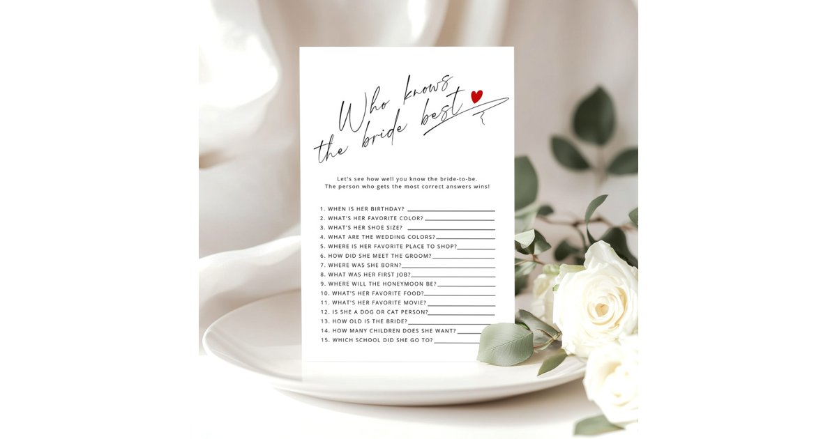 Calligraphy Who knows the bride best bridal game | Zazzle