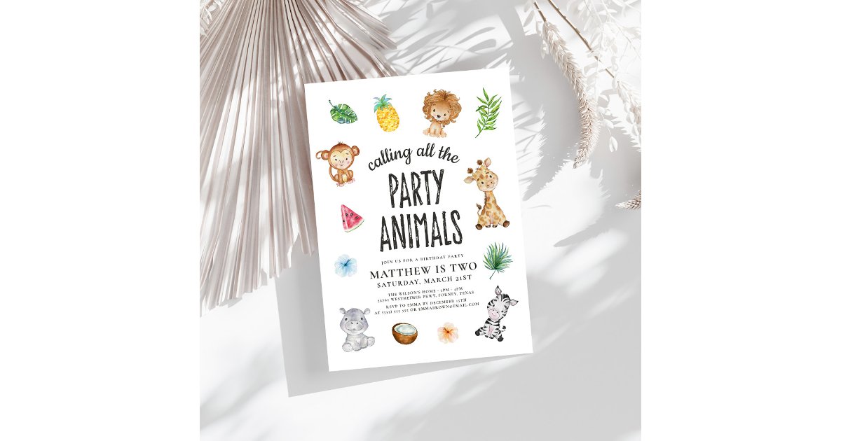 Calling All Animals Safari Jungle Kids Birthday Invitation | Zazzle