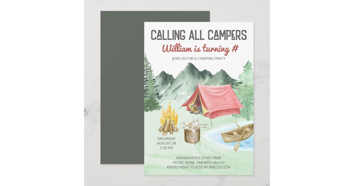 Calling All Campers Boys Birthday Camping Party Invitation | Zazzle