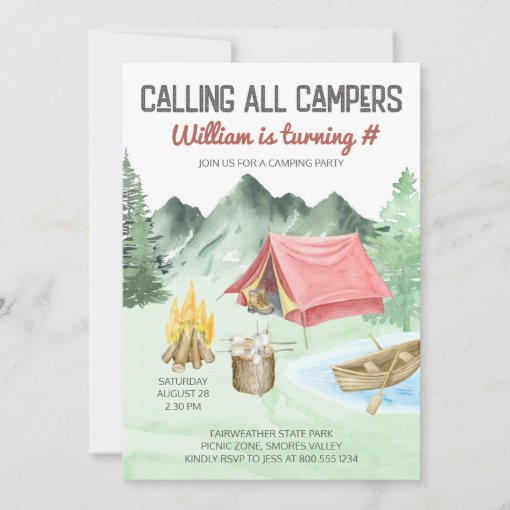 Calling All Campers Boys Birthday Camping Party Invitation | Zazzle