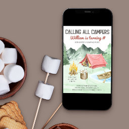 Calling All Campers Boys Birthday Camping Party Invitation | Zazzle