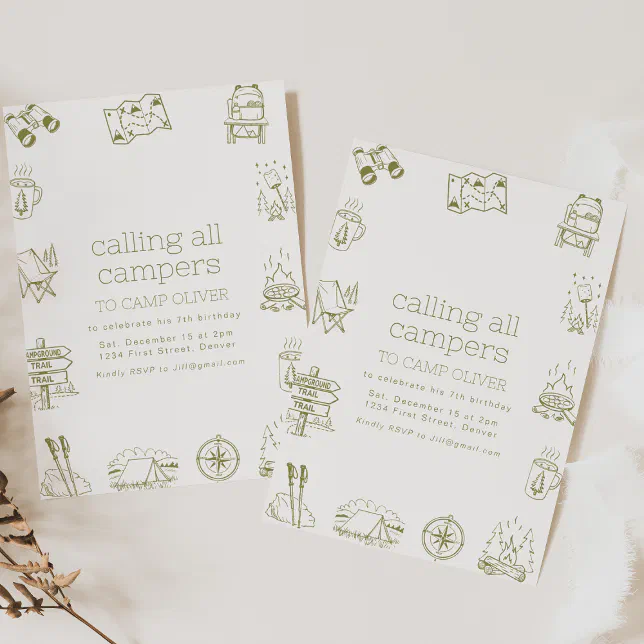 Calling All Campers Kids Birthday Party Invite | Zazzle
