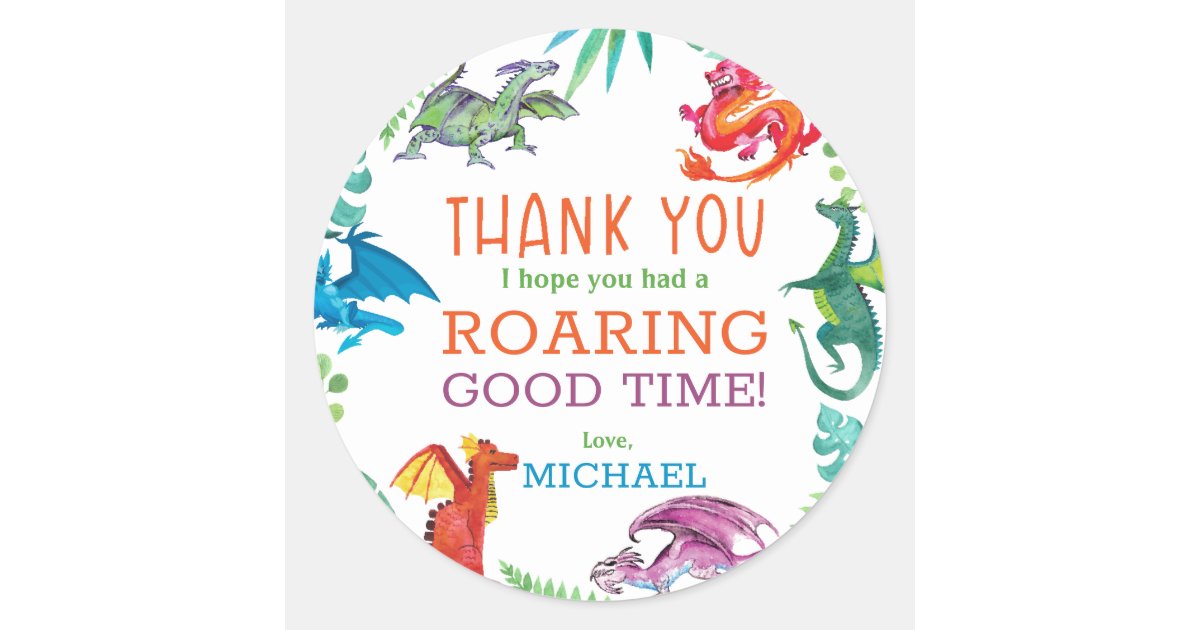 Calling all dragons birthday party classic round sticker | Zazzle
