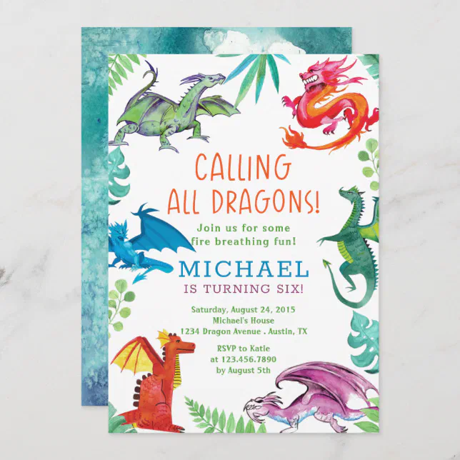 Calling all dragons birthday party invitation | Zazzle
