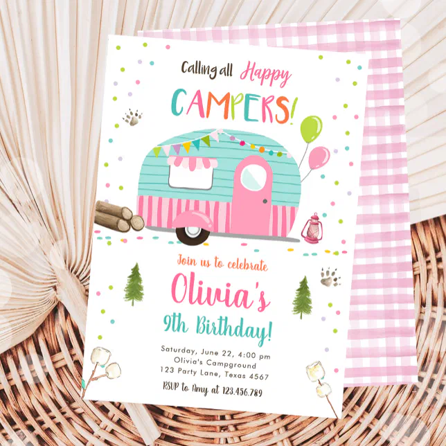 Calling All Happy Campers Camping Girl Birthday Invitation | Zazzle