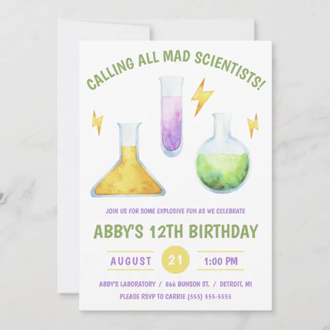 Calling all Mad Scientists! Science Birthday Party Invitation | Zazzle