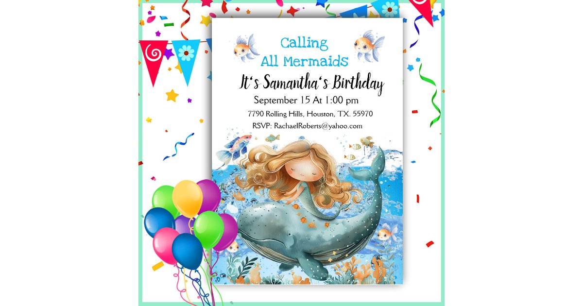 Calling All Mermaids Girl Birthday Invitation | Zazzle