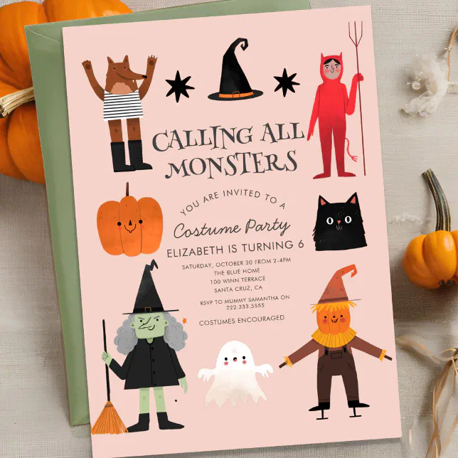 Calling All Monster Birthday Costume Party Invitation | Zazzle