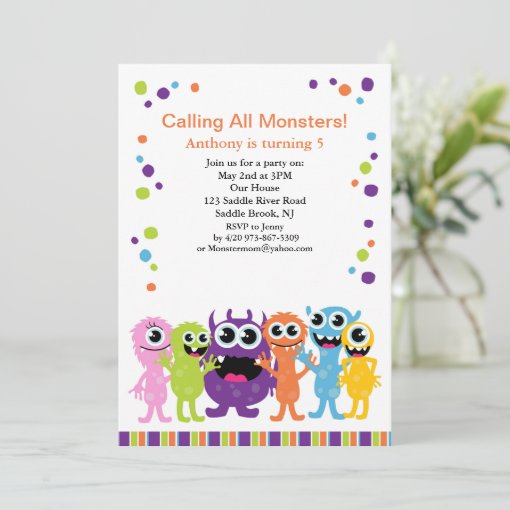 Calling All Monsters Kids Birthday Invitation | Zazzle