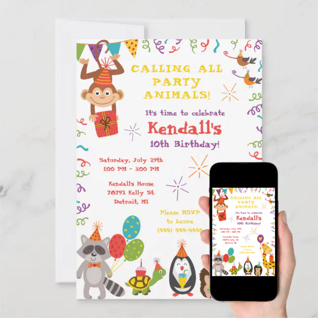 Calling All Party Animals! Birthday Party Invitation | Zazzle