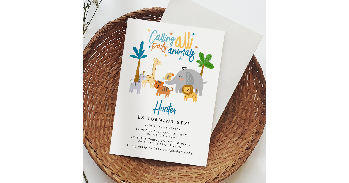 Calling All Party Animals Birthday Party Invitation | Zazzle