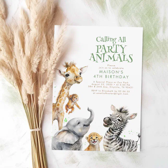 Calling All Party Animals Cute Safari Birthday Invitation | Zazzle