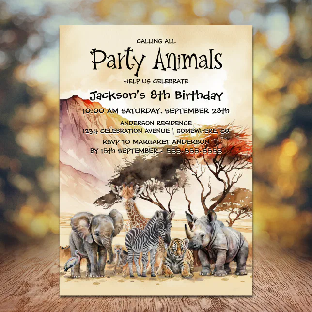 Calling All Party Animals Safari Animals Birthday Invitation | Zazzle