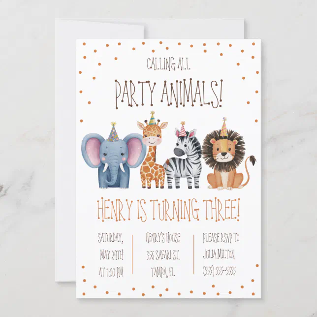 Calling all Party Animals! Themed Birthday Party Invitation | Zazzle